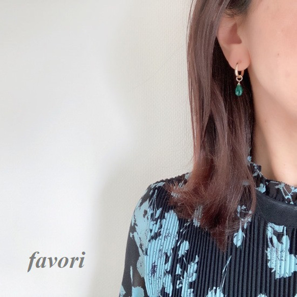 【極上カット】宝石質グリーンオニキスピアスチャーム 14Kgf ピアス（フープ） favori 通販 13500116｜Creema(クリーマ)