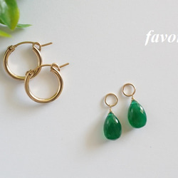 【極上カット】宝石質グリーンオニキスピアスチャーム 14Kgf ピアス（フープ） favori 通販 13500116｜Creema(クリーマ)