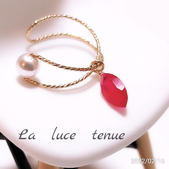 14kgf*フーシャピンクカルセドニーとパールのイヤーカフ イヤーカフ kiat 通販 13501701｜Creema(クリーマ)