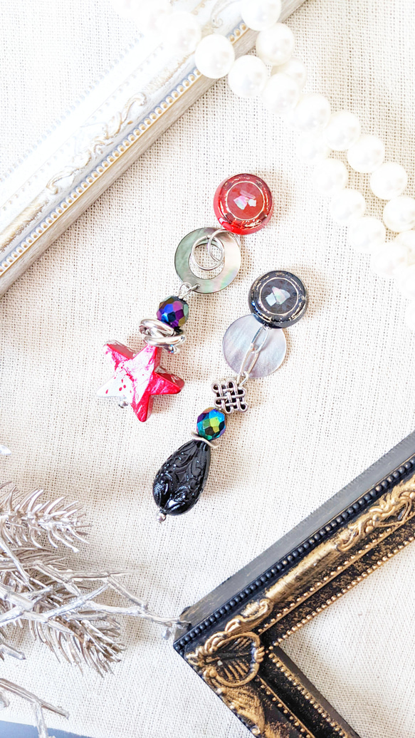 ☆vintage☆レッド×ブラックなアシメシェルピアス/イヤリング ピアス（その他） ☆Y☆2個以上でプレゼント！ 通販 13504847 ...