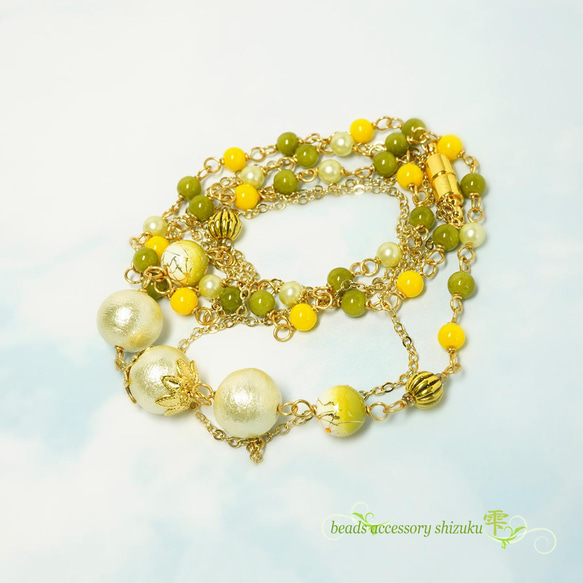 コットンパールの2連ショートネックレス＊Leaf Green ネックレス・ペンダント beads accessory雫 通販｜Creema ...