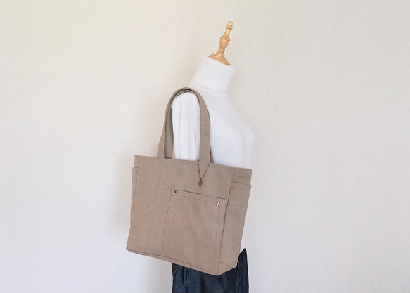 *ご予約受付中*【ポケットいっぱい*デイリートートL】サンドベージュ*ヴィンテージ加工8号帆布* トートバッグ A & K Factory ...