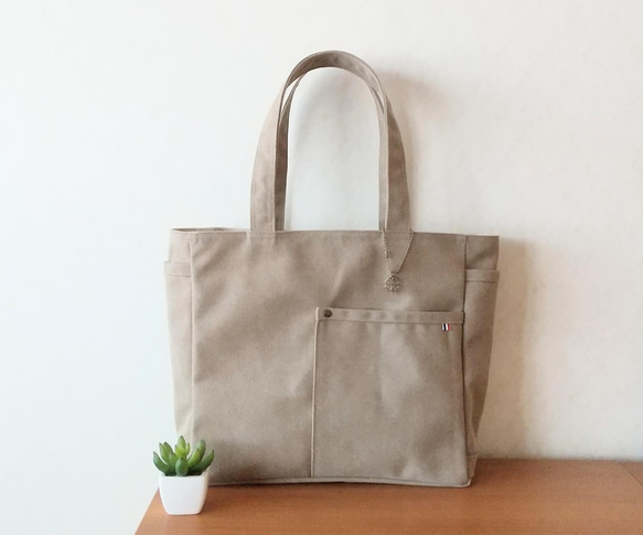 *ご予約受付中*【ポケットいっぱい*デイリートートL】サンドベージュ*ヴィンテージ加工8号帆布* トートバッグ A & K Factory ...