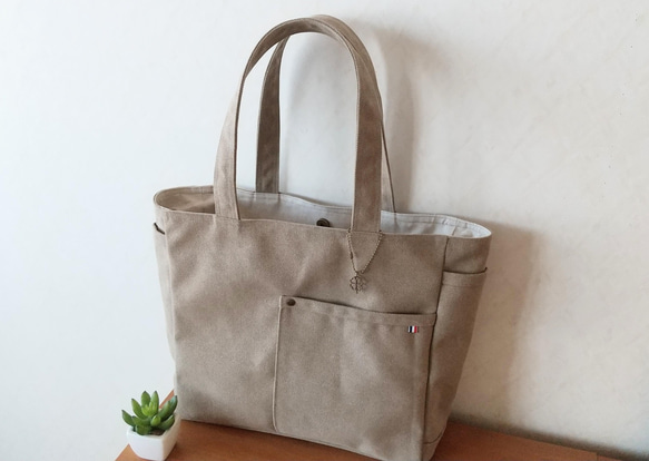 *ご予約受付中*【ポケットいっぱい*デイリートートL】サンドベージュ*ヴィンテージ加工8号帆布* トートバッグ A & K Factory ...
