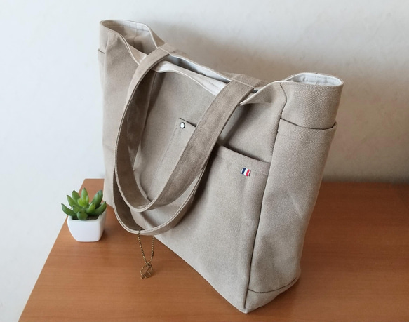 *ご予約受付中*【ポケットいっぱい*デイリートートL】サンドベージュ*ヴィンテージ加工8号帆布* トートバッグ A & K Factory ...