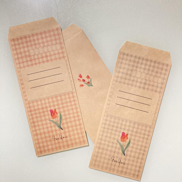 あっ！こんな封筒欲しかった！ギンガムチェックとチューリップ 長形4号封筒 封筒・便せん なな 通販 13507217｜Creema(クリーマ)