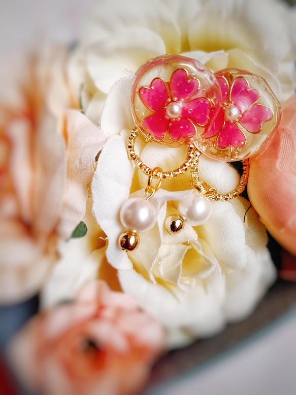 さくら 2way ピアス イヤリング サージカルステンレス レジン ワイヤーフラワー パール ピアス（スタッド・一粒） 金木犀 通販 ...