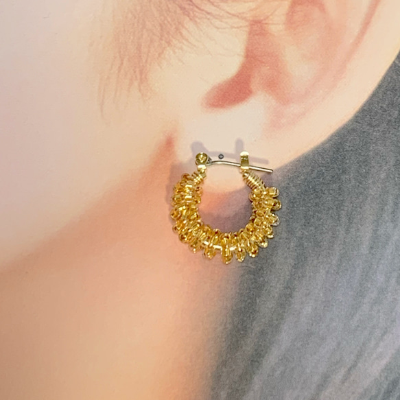 276＊純金メッキビーズ フープピアス ピアス（フープ） cali 通販｜Creema(クリーマ) 13513314