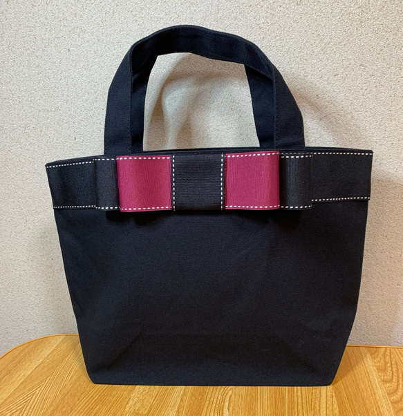 大感謝セール リボンバッグ ブラックボルドースティッチ2段重ねリボン トートバッグ sho-j 通販 13520193｜Creema(クリーマ)