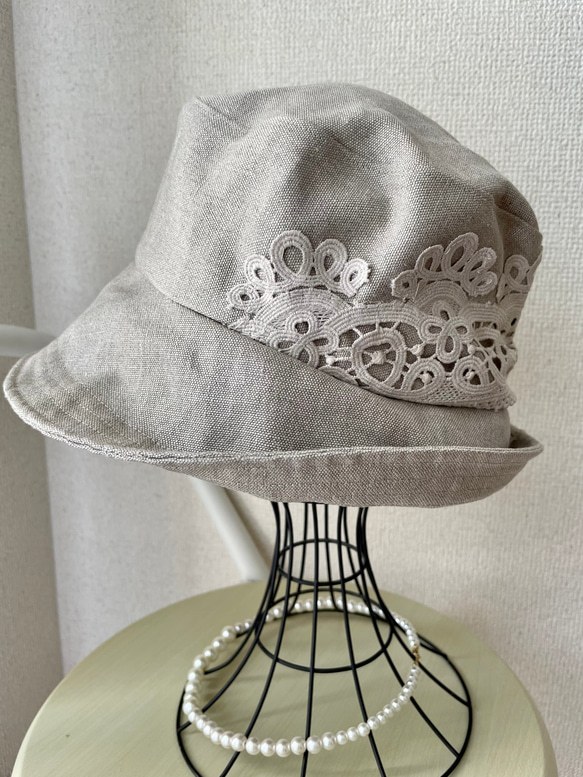 【はな様オーダー分】コットンリネンのレースハット ベージュ ハット yanyan 通販 13522322｜Creema(クリーマ)