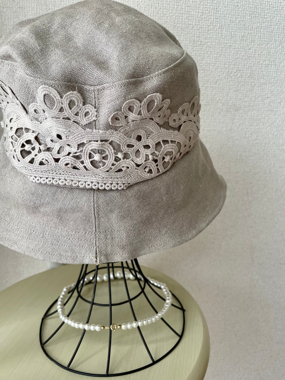 【はな様オーダー分】コットンリネンのレースハット ベージュ ハット yanyan 通販 13522322｜Creema(クリーマ)