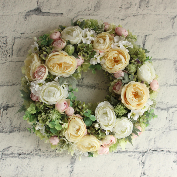 パステルローズリース アートフラワー FAVEUR 通販 13526160｜Creema(クリーマ)