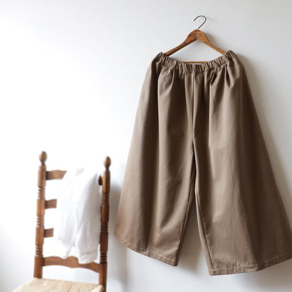 ⁑ラスト1 最終SALE 88cm タック入 ワイド幅広パンツ コットンチノ チノパンツゆったり調節ゴム穴A47B ロングパンツ anvai ...