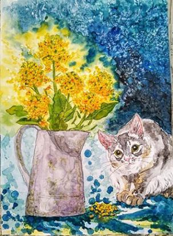 菜の花と猫さんのポストカード ポストカード 葵 通販 13534861｜Creema(クリーマ) ハンドメイド・手作り・クラフト作品の販売サイト