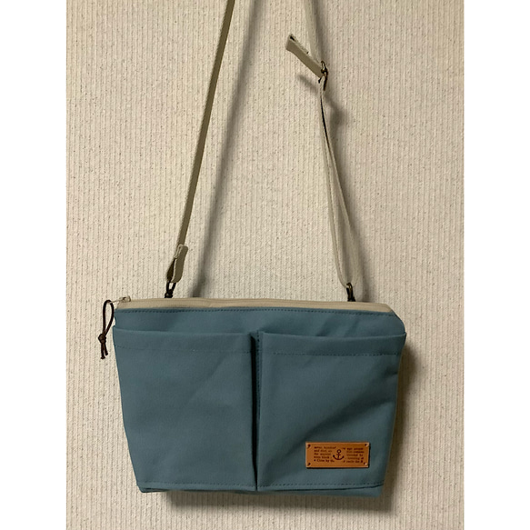 ブルーグレー ちょっとそこまでポシェット サコッシュ 8号帆布 5ポケット バッグインバッグにも ポシェット みっちゃん 通販｜Creema ...