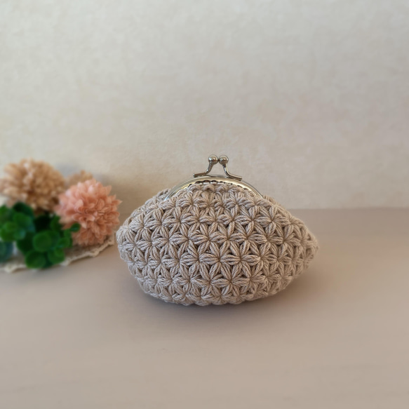 お花柄が可愛い♡リフ編みのがま口ポーチ【ベージュ】 がま口 tokotoko* 通販｜Creema(クリーマ) 13548445