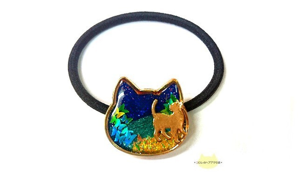 宝石の猫と舞う蝶のヘアゴム ヘアゴム コロレのヘアアクセ店＊編集中＊自己紹介へ 通販｜Creema(クリーマ) 13553610