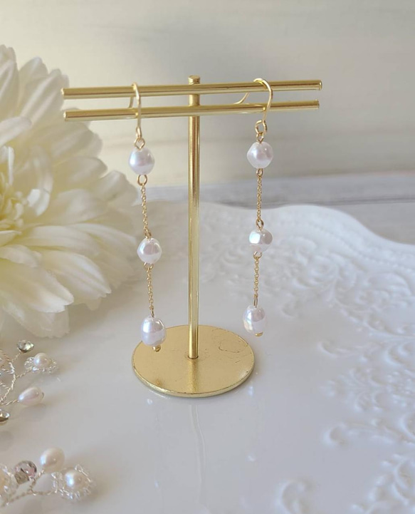 バロックパールのロングピアス ピアス（フック・チェーン） moana7sea 通販 13556371｜Creema(クリーマ)