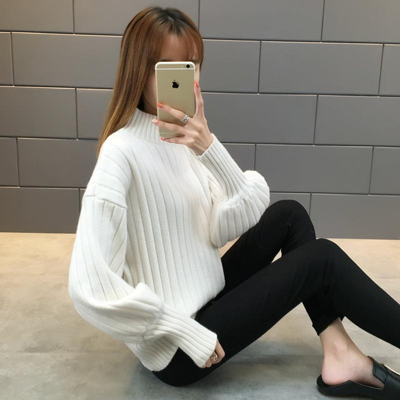フリーサイズ 秋冬新作 オシャレ 立ち襟 暖かい 純色 ふんわり袖 20304050代 着痩せ ニットセーター ニットト その他トップス ...