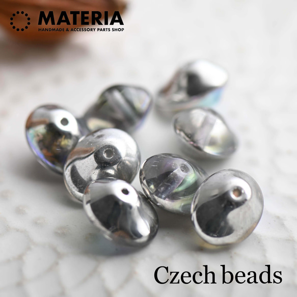 チェコガラスビーズ UFO シルバー レインボーフィニッシュ 2個 チェコビーズ プレスビーズ ロンデル スペーサー ビーズ MATERIA ...