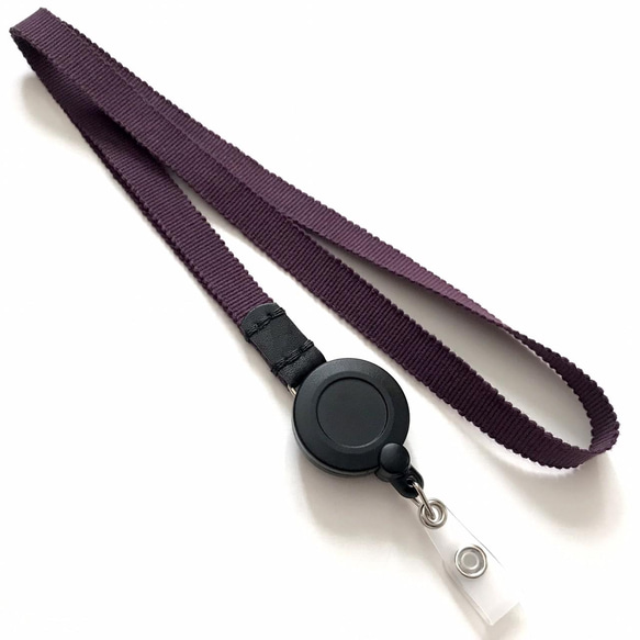 真田紐リールクリップ付ネックストラップ（黒色ヌメ革・紫色） ネックストラップ 手づくり処 ストラップ堂 通販 13575890｜Creema ...
