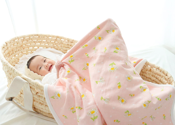 生まれたてのか弱い肌を守る オーガニックコットン ブランケット 名入れ刺繍可能 マーガレット お名前入り 雑貨・その他 Rose Bébé ...