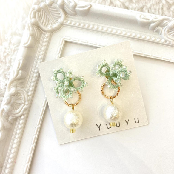 立体flower小花2wayタディングレースビーズ編み込みピアスorイヤリング ピアス（その他） yuuyu 通販｜Creema(クリーマ ...
