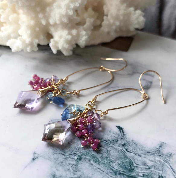『SALE』K14gf】アメトリンとルビーのピアス ピアス（フック・チェーン） Petit 通販 13587807｜Creema(クリーマ)