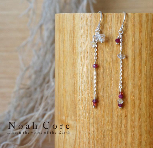 オイルインクォーツとルビーのピアス_Silver925 ピアス（フック・チェーン） NoahCore 通販 13588327｜Creema(クリーマ)