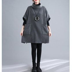 F*ナチュラル*秋レディ ース*20304050代*おしゃれ*ハイネック*厚地ゆったり大きいサイズ*スリット半袖チュニ ニット・セーター ...