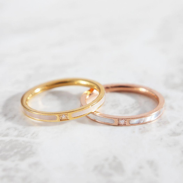 白蝶貝リング 指輪 2mm ジルコニア シェル ステンレス 指輪・リング Koron 通販 13590792｜Creema(クリーマ)