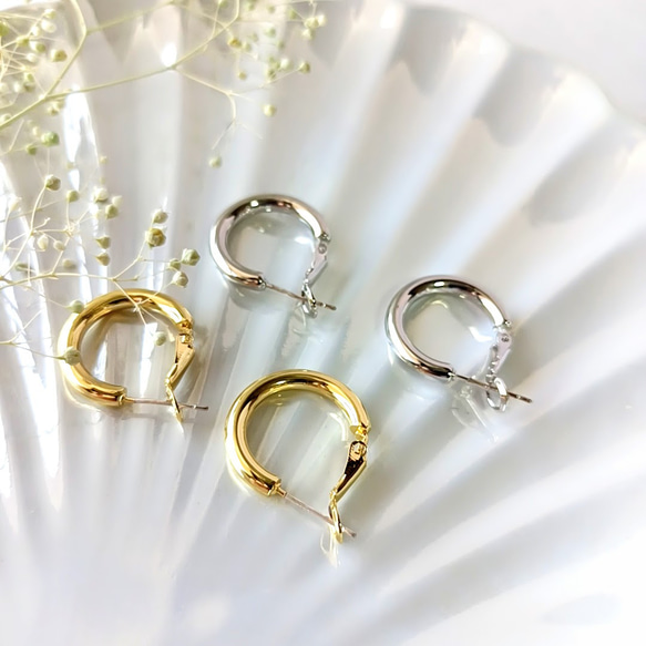【4個】 【ゴールド】925Silverポスト 20mm 太め フープ ピアス 小ぶり プチプラ アクセサリーパーツ 金具・チェーン ...