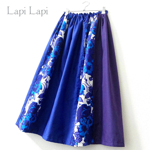 【新作】フラワー柄パッチワーク切り替えスカート パープル ロングスカート（マキシ丈） Lapi Lapi 通販 13592175｜Creema ...