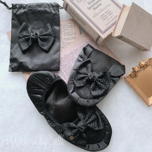 携帯用 スリッパ とスリッパ袋のセット リボン お受験 スリッパ・ルームシューズ alli 通販 13592491｜Creema(クリーマ)