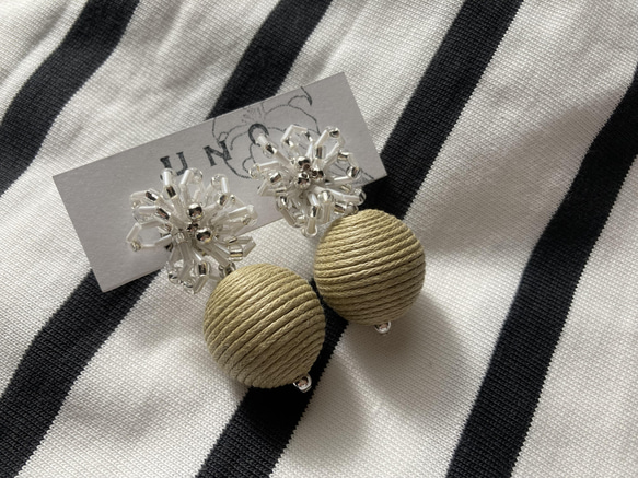 white long flower×linen ball ピアス・イヤリング ピアス（その他） uno accessory 通販｜Creema ...