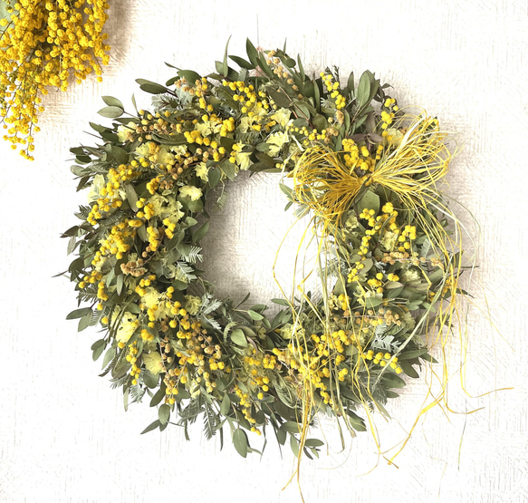 ミモザ&ユーカリとスターチスのリース リース SOPO-Kukka 通販｜Creema(クリーマ) 13594751