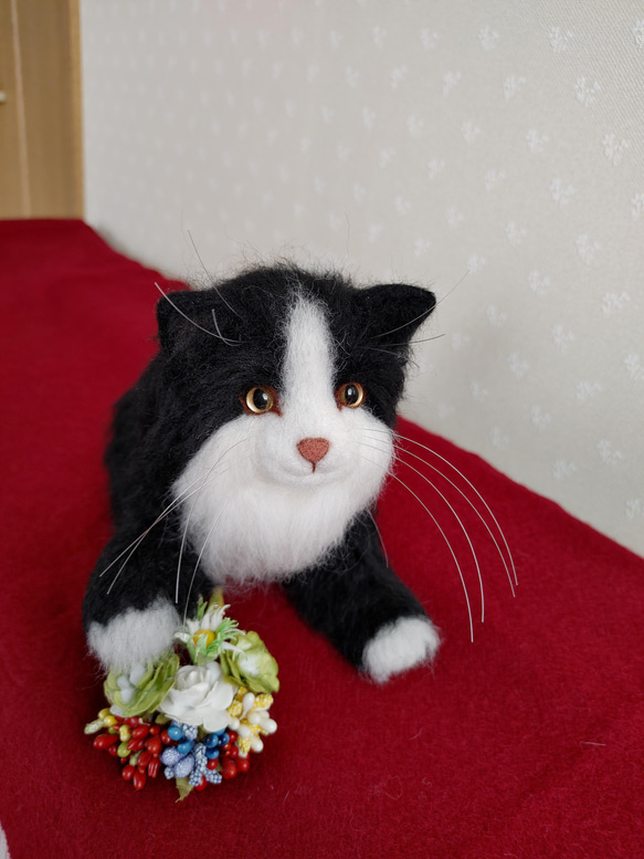 ハチワレ長毛猫 羊毛フェルト フジイケ 通販 13598784｜Creema(クリーマ)