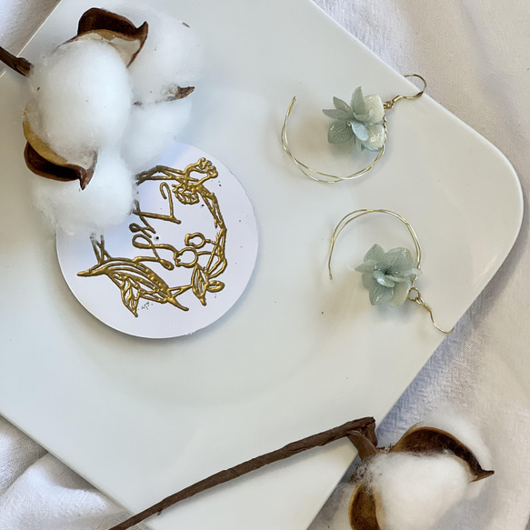 【チベットの花_瞬間が意味のあるものになります】No.44オリジナル手作りあじさい本物の花のイヤリング925トレメラ針無痛イヤー ピアス（その ...