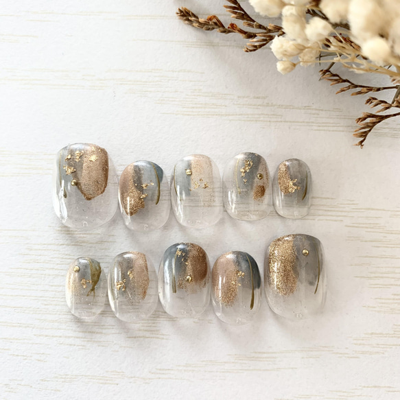 No.034 ネイルチップ GOLD × BLUE ネイルチップ（つけ爪） mees_nails 通販 13629414｜Creema(クリーマ)