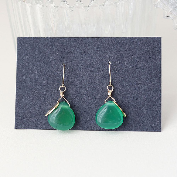 グリーンオニキス マロン リーフデザイン / 14kgf ゴールドフィールド製 フック ピアス ピアス（フック・チェーン） koko ココ ...