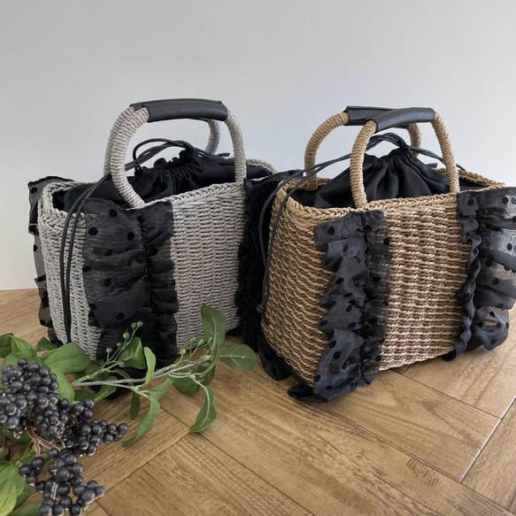 ドット チュール フリル デザイン カゴバッグ・2col かごバッグ Ha-chi☆ 通販 13691860｜Creema(クリーマ)