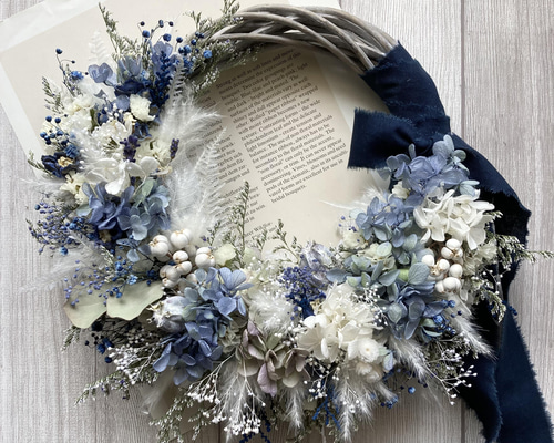 紫陽花ホワイトリース☆23cm☆プリザーブドフラワー (リース 紫陽花ホワイトリース☆23cm☆プリザーブドフラワー (リース