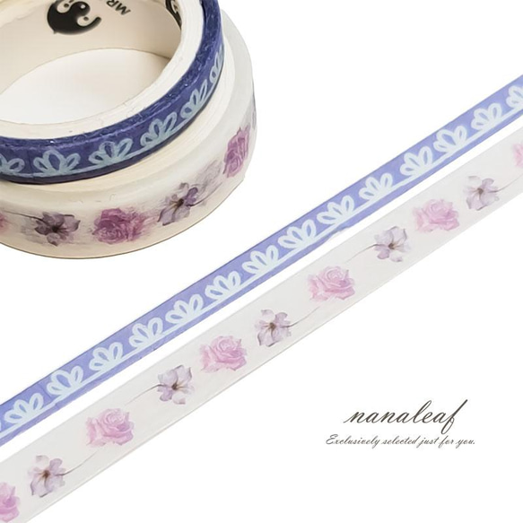 【2個】細め マスキングテープ ブルー パープル 花 フラワー 植物 モチーフ 和紙 G00015 マスキングテープ nanaleaf 通販 ...