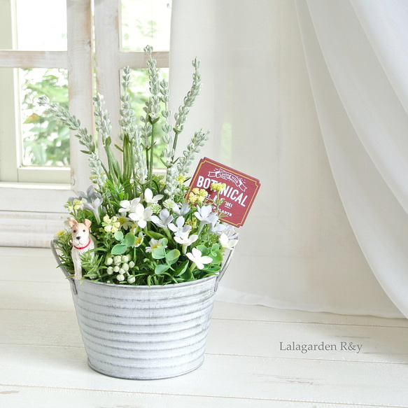 わんちゃんとナチュラルハーブガーデンのアレンジメント ラベンダー アーティフィシャルフラワー(造花) R&yF34 アートフラワー ...