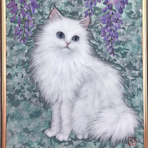 藤と白猫」日本画 原画 F6号 送料無料 額装済み 絵画 Ayumi Noda 藤と白猫」日本画 原画 F6号 送料無料 額装済み 絵画 Ayumi Noda