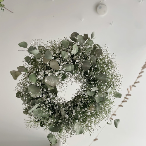 flying wreath ユーカリとかすみ草のフライングリース リース flying wreath ユーカリとかすみ草のフライングリース リース