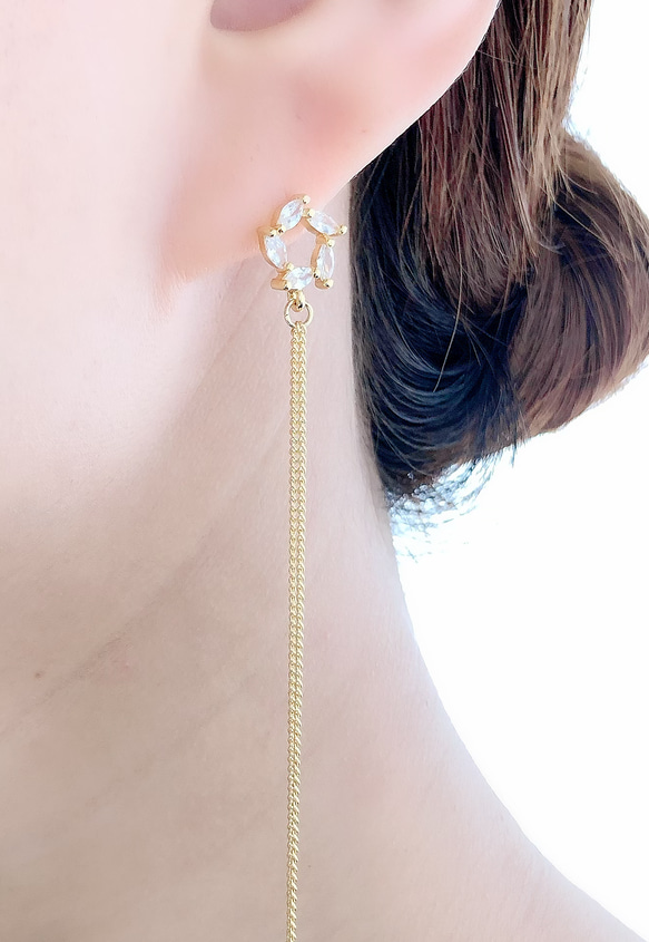 Silver925芯 フラワーCZピアスとロングチェーン ピアス（スタッド・一粒） GRACE accesories 通販 13791857｜Creema(クリーマ)