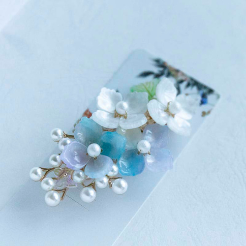 紫陽花とパール バレッタ アジサイ あじさい ヘアアクセサリー 紫陽花とパール バレッタ アジサイ あじさい ヘアアクセサリー
