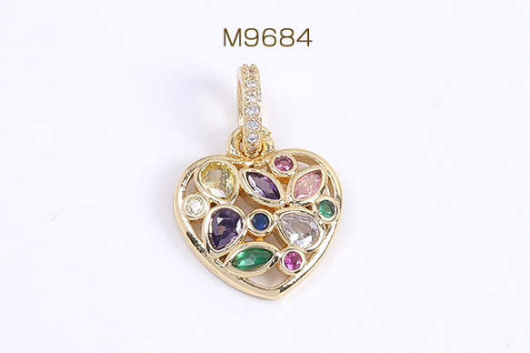 M9684 1個 高品質ジルコニアチャーム ハート型 16×22mm ゴールド（1ヶ） チャーム beads&parts【プロフ必読】 通販 ...