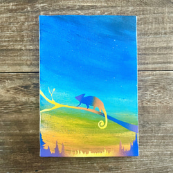 ストレンジ・カメレオン」 原画 黄昏×森×爬虫類 虹色 絵画 ストレンジ・カメレオン」 原画 黄昏×森×爬虫類 虹色 絵画